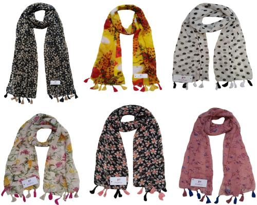 Buy FusFus Women Printed Chiffon Scarf - Free Size (Pack Of 6) Online ...