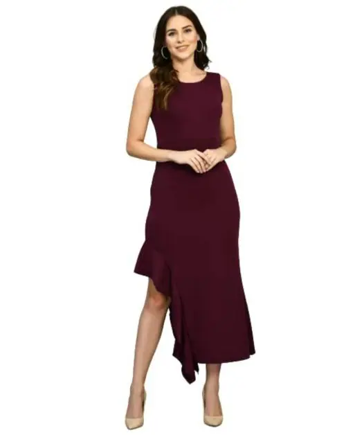 Buy FAANI Women Wine Cotton Blend Bodycon Dress Online at Best Prices ...
