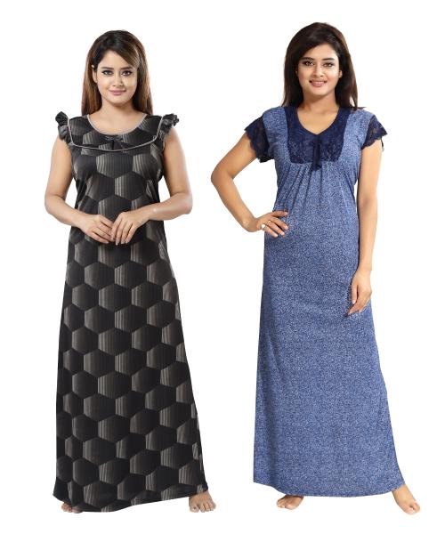 Buy Babesa Women Multicolor Printed Satin Nighty Combo- Free Size (Pack ...