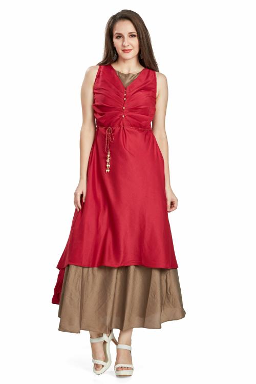 Buy nioni Women Cowl Pattern Dress | Layered Long Dress | Party Wear ...