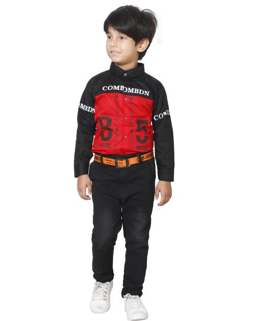 Buy Dkgf Fashion Boys Red Printed Cotton Blend Casual T-shirt Jeans ...