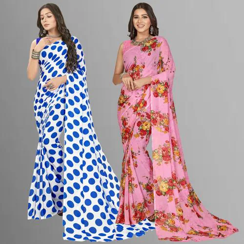 Anand Women Multicolor4 Self Design Pattern Georgette Pack of 2 Saree ...