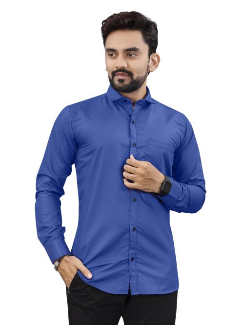 Buy NIVICK Men Slim Fit Solid Spread Collar Casual Shirt---Royalblue ...
