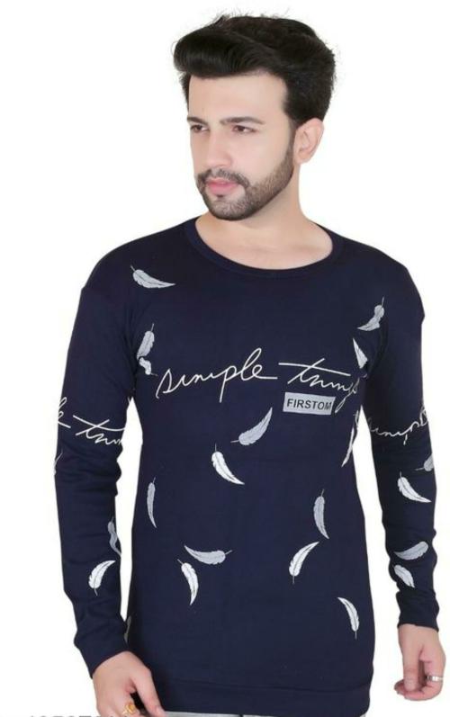 Buy RDS GARMENT HUB Men Dark Blue Cotton Blend Printed Tshirt (L ...