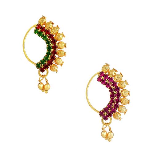 Buy Jewelopia Maharashtrian Nath Green Ruby CZ Nose Stud Traditional Bridal Nath Wedding ...