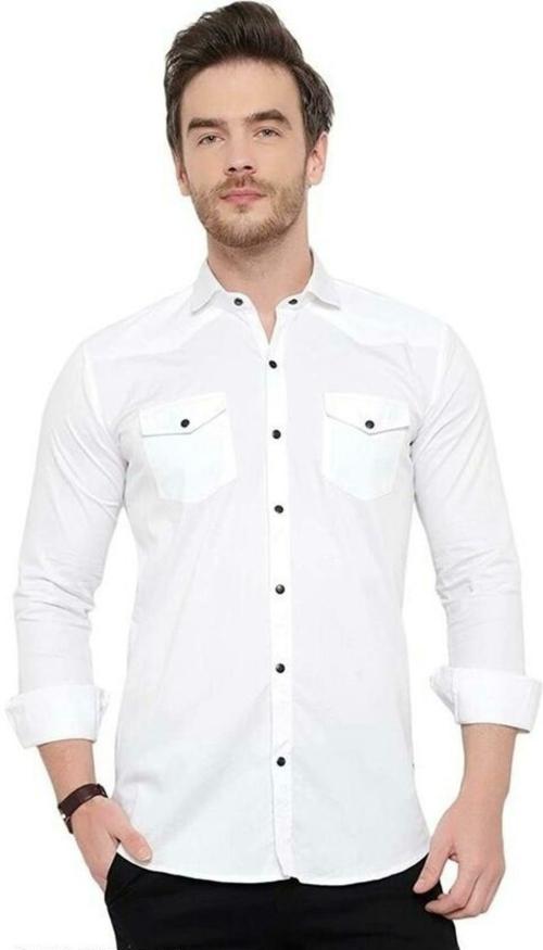 Buy NUMERO-CLOTHES FASHION Men White Solid Cotton Blend Casual Shirts ...