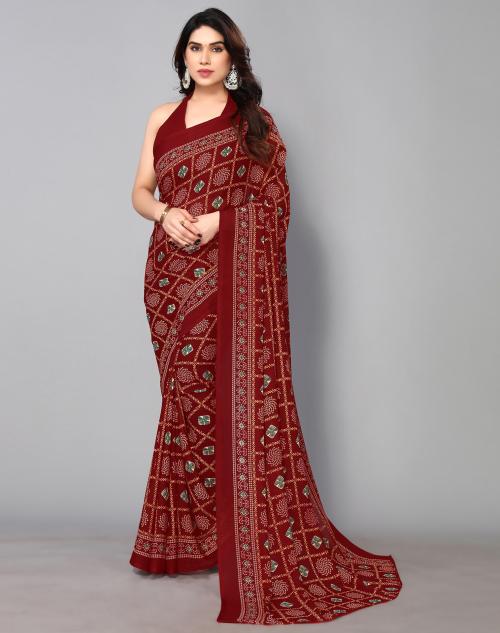 Buy Siril Georgette Maroon Color Saree with Blouse piece Online at Best ...