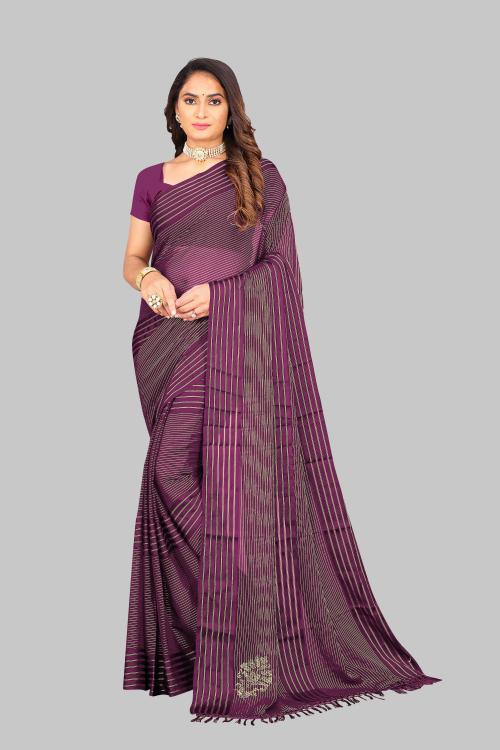 KIWIE Purple Crepe Striped Stone Work Saree With Blouse Piece (Gulab ...