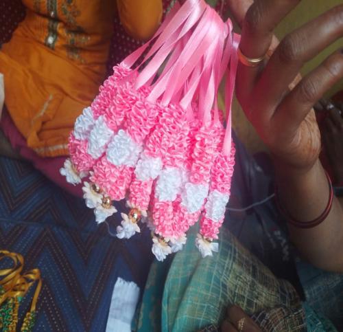 Buy LINK O MOON Artificial Ribbon Satin Flower Pooja Haar Statue Satin ...