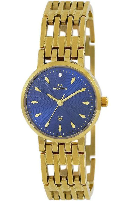 Buy Maxima Analog Blue Dial Gold Strap Watch For Women (50000BMLY ...