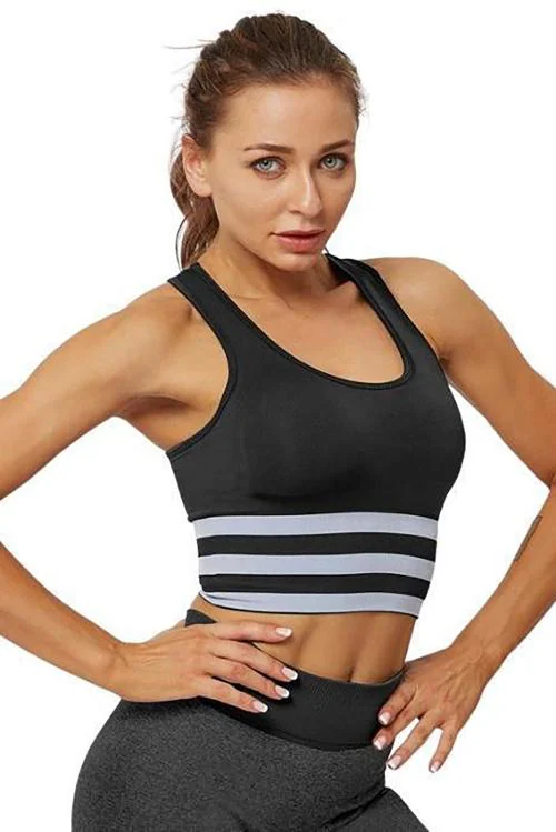 Buy ChiYa Black Cotton Blend Womens Sports Lightly Padded Bra Online at ...