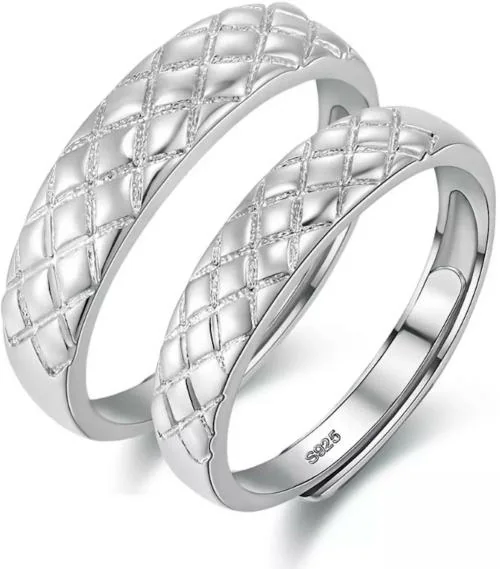 Buy Nilu's Collection Platinum Sterling Silver Adjustable Couple Ring Men and Women (Set of 2 ...