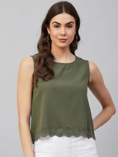Buy CARLTON LONDON Women Green Solid Poly Crepe Top Online at Best ...