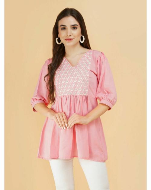Buy Maharathi Women Pink Embroidered Pure Cotton Top - S Online at Best ...