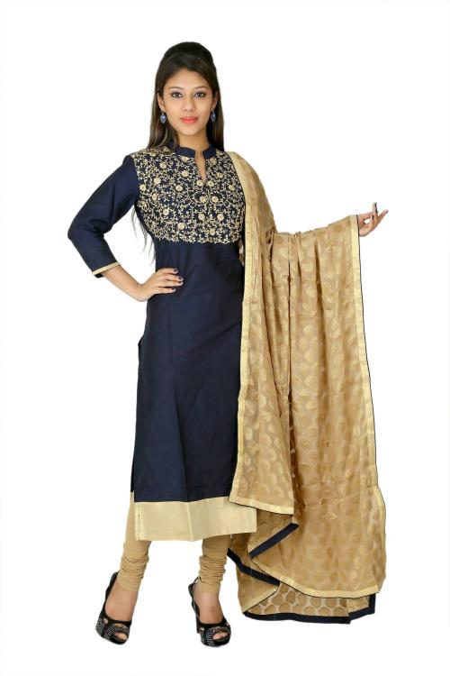 Buy Span Women Blue Self Design Silk, Cotton, Banarasi Brocket Kurta ...