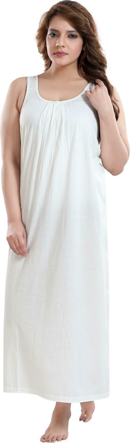 Buy Be You Women Off White Solid Pure Cotton Nighty Online at Best ...