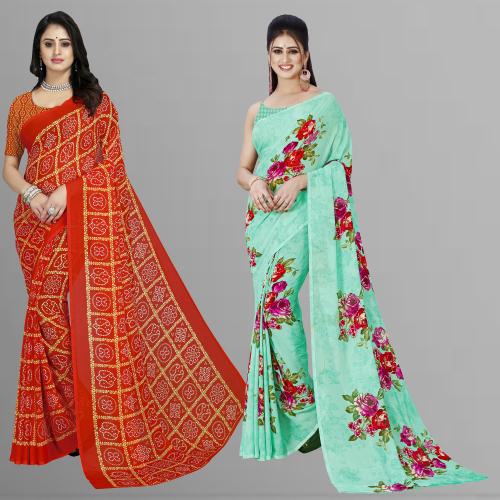Buy Anand Women Multicolor5 Self Design Pattern Georgette Pack of 2 ...