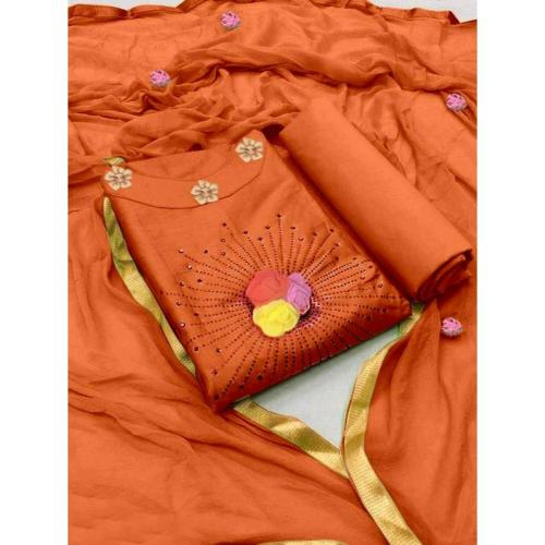 Buy GURHAL Embroidered Cotton Unstitched Dress Material Orange Online ...