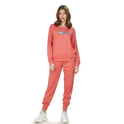 Buy WEET Women's Round Neck Sweatshirt and Joggers Full Set Peach ...