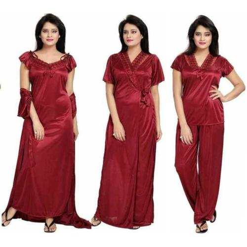 Buy ANG ENTERPRISE maroon 4pice nighty satin fabric (L) Online at Best ...