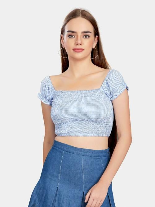 Buy VASTRADO Women Blue Pure Cotton Checked Crop Top tops Online at ...