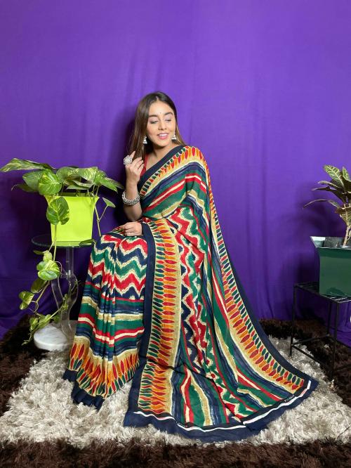 Buy Anand Women Blue Paisley Georgette Single Saree Online at Best ...