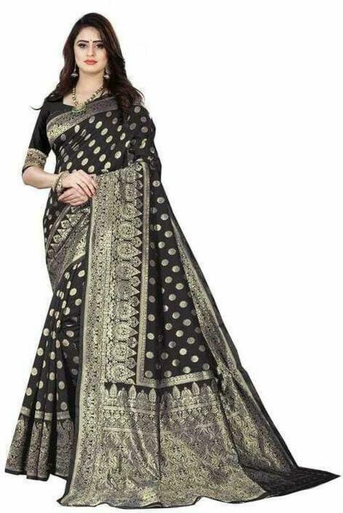 Buy Prajval Women Black Woven Jacquard and Pure Silk Kanjivaram Saree ...
