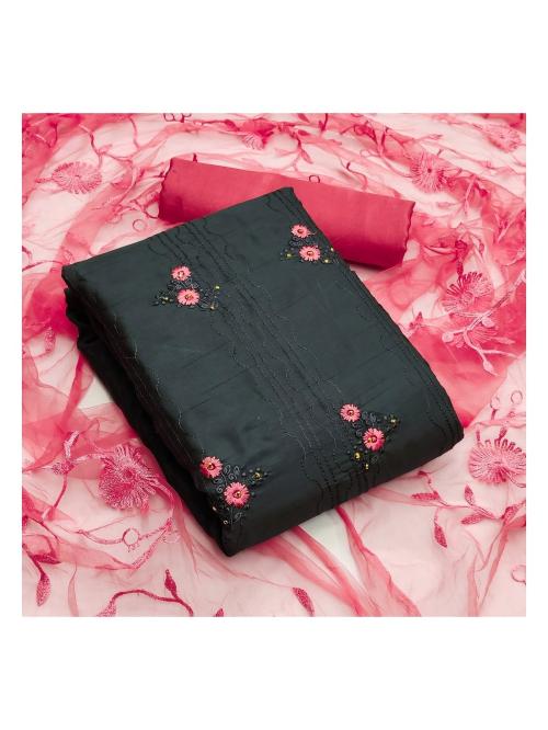 Buy Reeta Fashion Latest Black Silk Embroidery work Dress Material ...