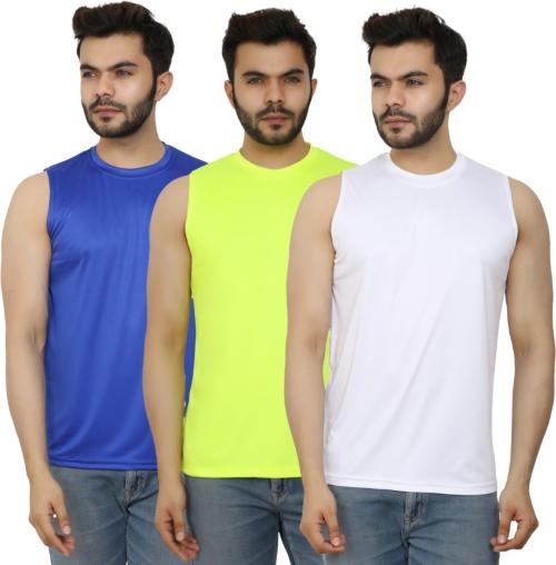 Buy PRIME PLUS Multicolor Solid Round Neck Sando Vest - L (Pack of 3 ...