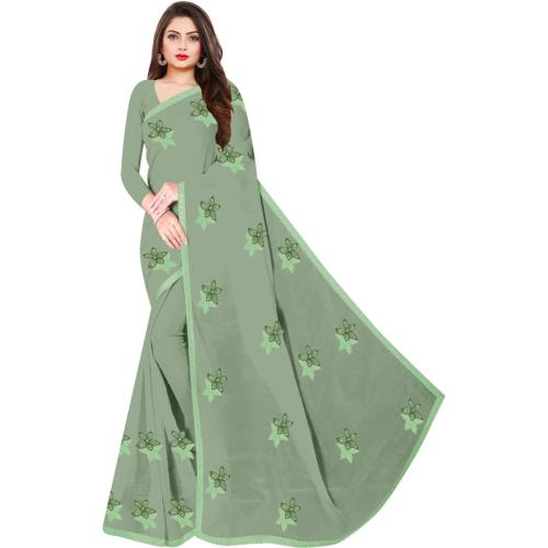 Buy HINAYA Women Green Solid Chiffon Daily Wear Saree With Blouse Piece Online at Best Prices in ...