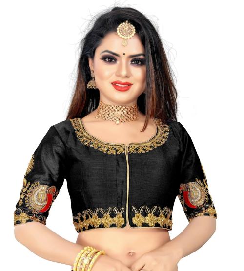 Buy Jay Pal Women Black Art Silk Round Neck Blouse Online at Best ...
