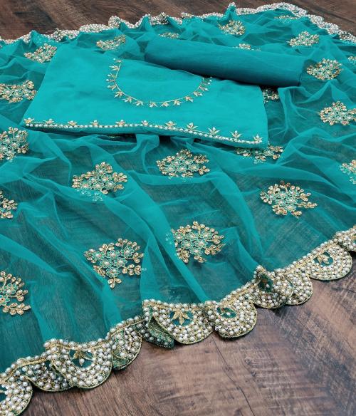 Buy Beautiful Net With Embroidery & Moti Work Saree Online at Best ...