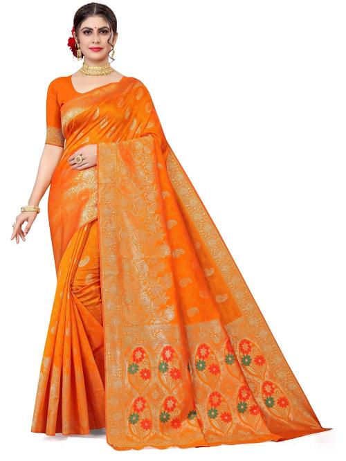 Buy Marabout Women Orange Jacquard Banarasi Saree Online at Best Prices ...