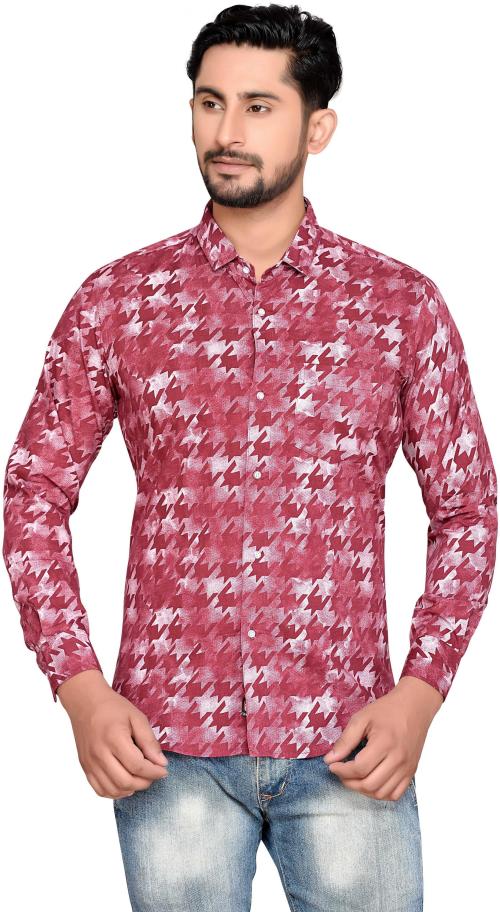 Buy PP SHIRTS Men Maroon Printed Cotton Blend Spread Casual Shirt (3Xl ...