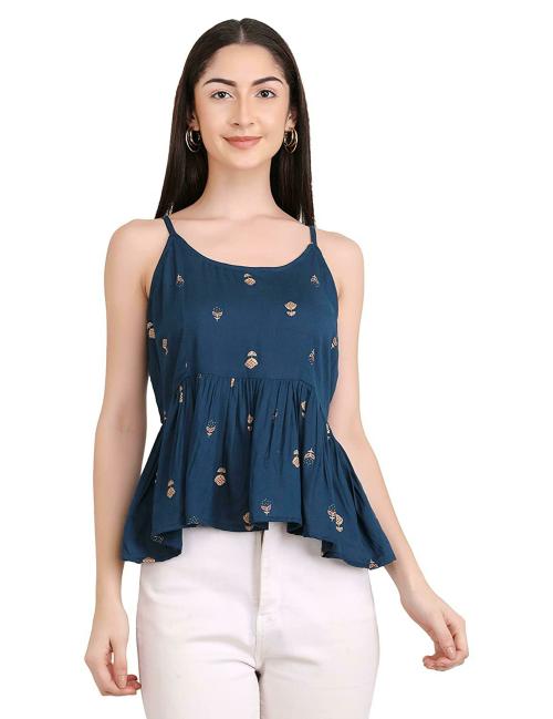 Buy UNFAKENOW Women Blue Floral Net Top Online at Best Prices in India ...
