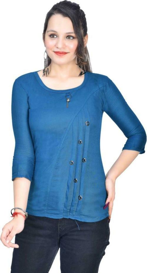 Buy Fikroo Girls Blue Solid Cotton Rayon Blend Top 12 - 13 Years Online ...