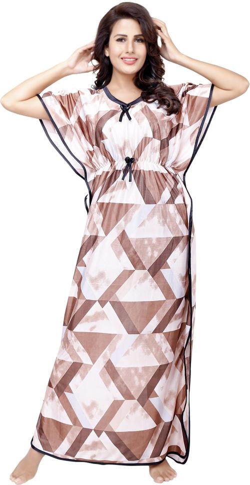 Buy Loody'S Women Beige, White Printed Satin Nighty (Free Size) | Satin ...