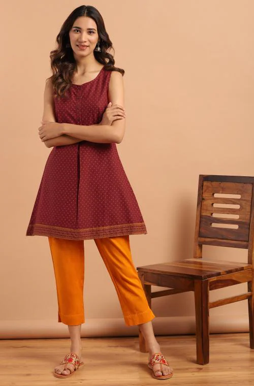 Janasya Women's Maroon Cotton Tunic - JioMart