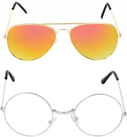 Buy RMKK Round Aviator Sunglasses (For Men & Women Yellow Clear) Online ...