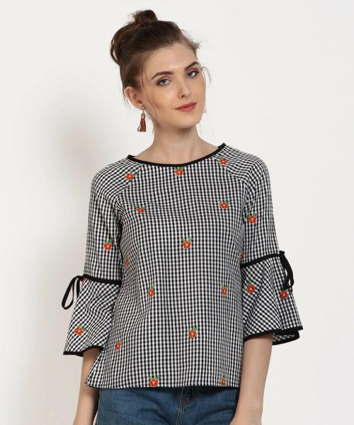 Buy Marie Claire Women Black Checkered Top Online at Best Prices in ...
