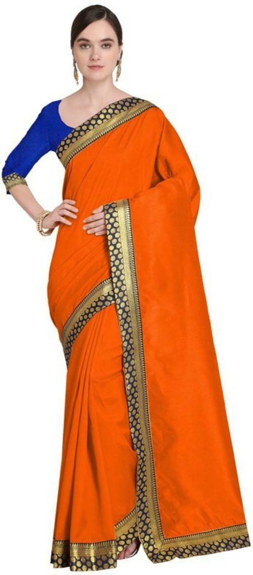 Buy SUALI Women Orange Solid Silk Blend Single Saree Online at Best ...