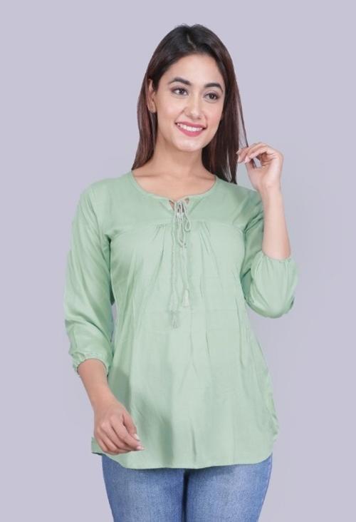 Buy MF Hayat Casual Regular Sleeves Solid Women Green Top (Women Top ...