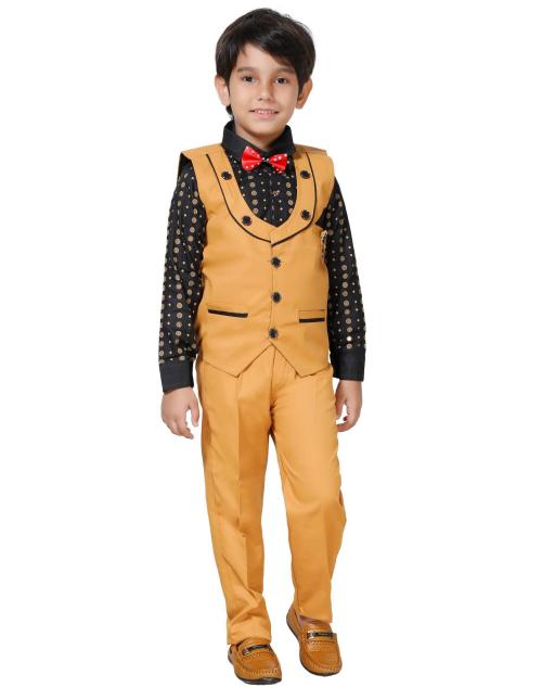 Buy Dkgf Fashion Boys Black Printed Cotton Blend Shirt Trouser Online ...