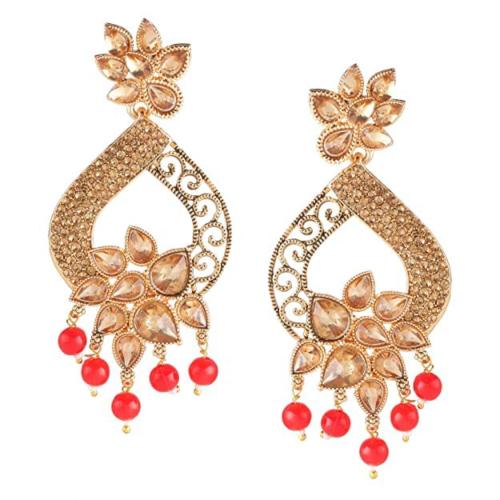 Buy Iij Red Zink Traditional Dangle And Pearl Drop Earring Set For ...