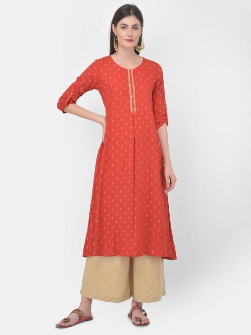 Buy Span Women Red Embroidered Viscose Rayon A-Line Kurta - Nc221 ...