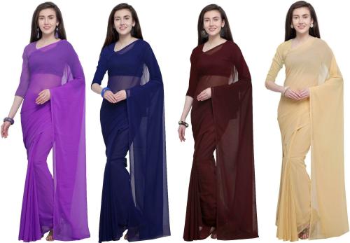 Buy Anand Women Multicolor Solid Chiffon Pack Of 4 Saree Online at Best Prices in India - JioMart.