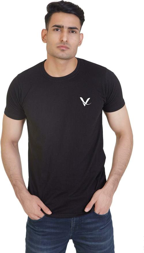 Buy VASHNI STYLE Men Black Solid Cotton Blend Round Neck T-shirt (M ...