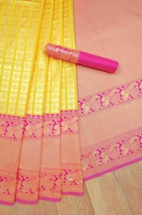 Buy CREATION BAZAAR NC116_YELLOW_RANI_BOX Beautiful Art Silk Jacquard ...