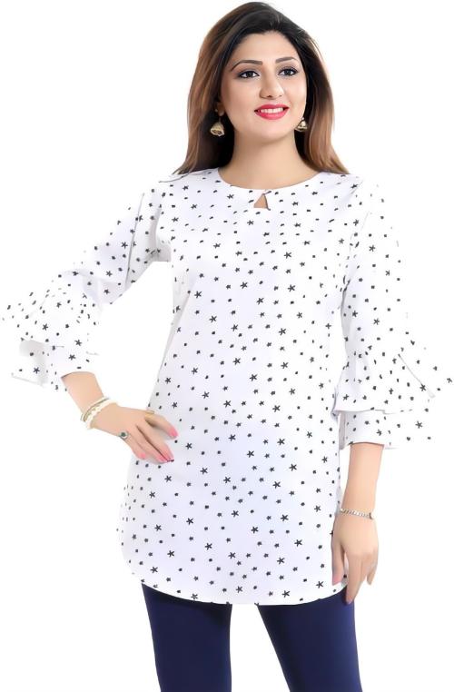 Buy HEMANG FASHION Women White Printed Crepe Bell Sleeves Top (L ...