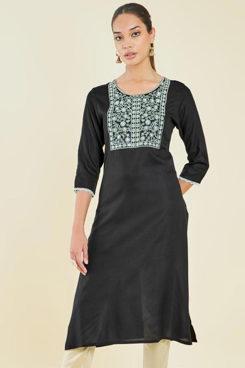 Buy Soch Women Black Rayon Embroidered Kurta Online at Best Prices in ...